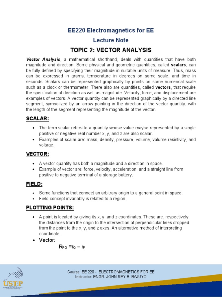 Lecture 2 Vector Analyis | PDF | Euclidean Vector | Quantity