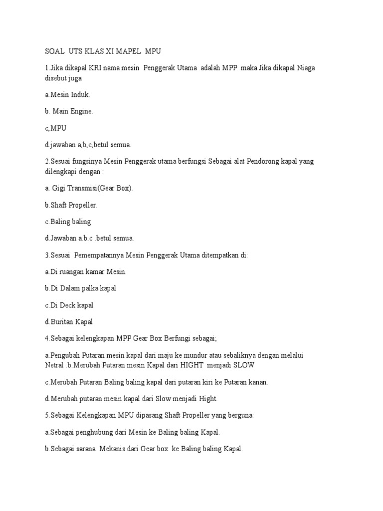 Soal Uts Klas Xi Mapel Mpu | PDF