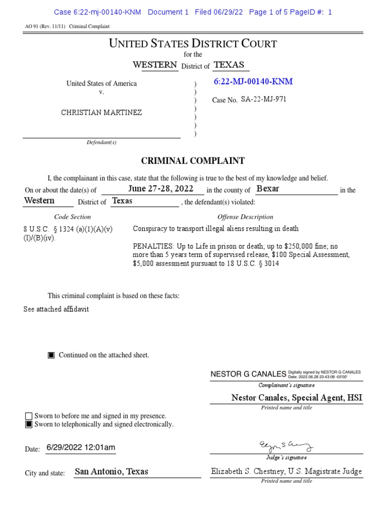 Martinez Federal Complaint | PDF | Emigration, Immigration, and ...