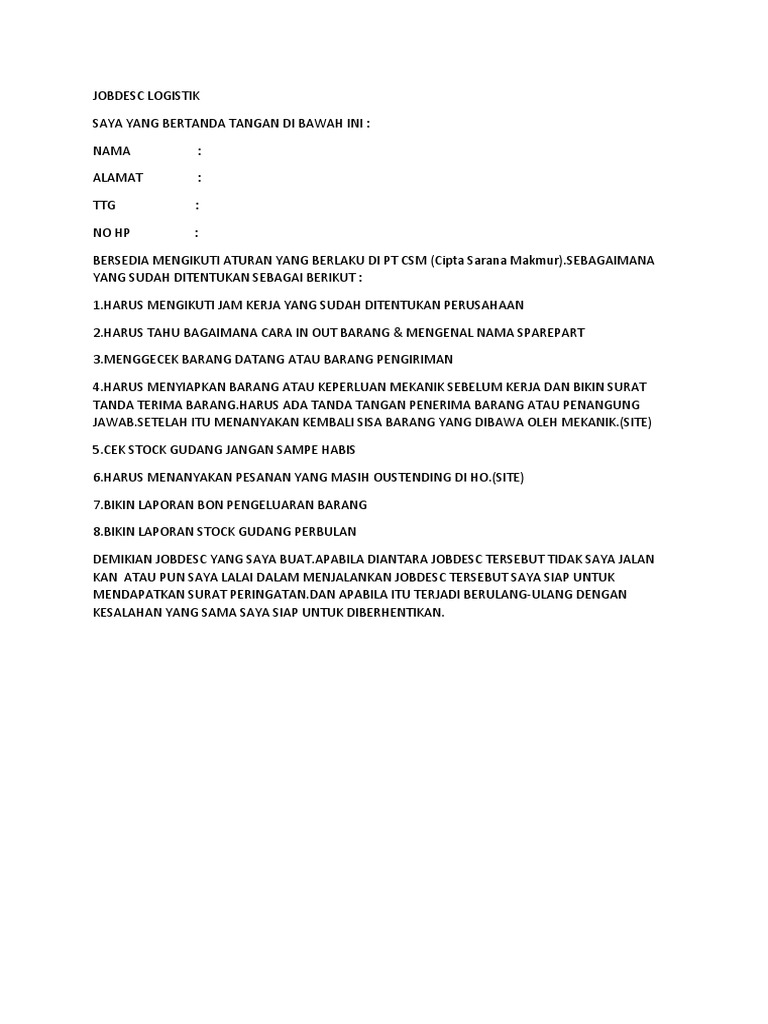 Jobdesk Logistik | PDF
