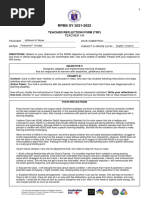 (Appendix 4A) Teacher Reflection Form For T I-III For RPMS SY 2021-2022 ...