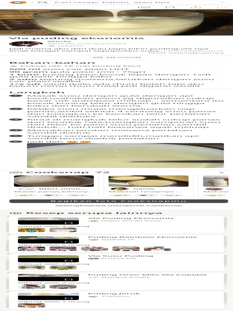 Resep Vla Puding Ekonomis Oleh Wirda - Cookpad | PDF | Memasak, Makanan ...