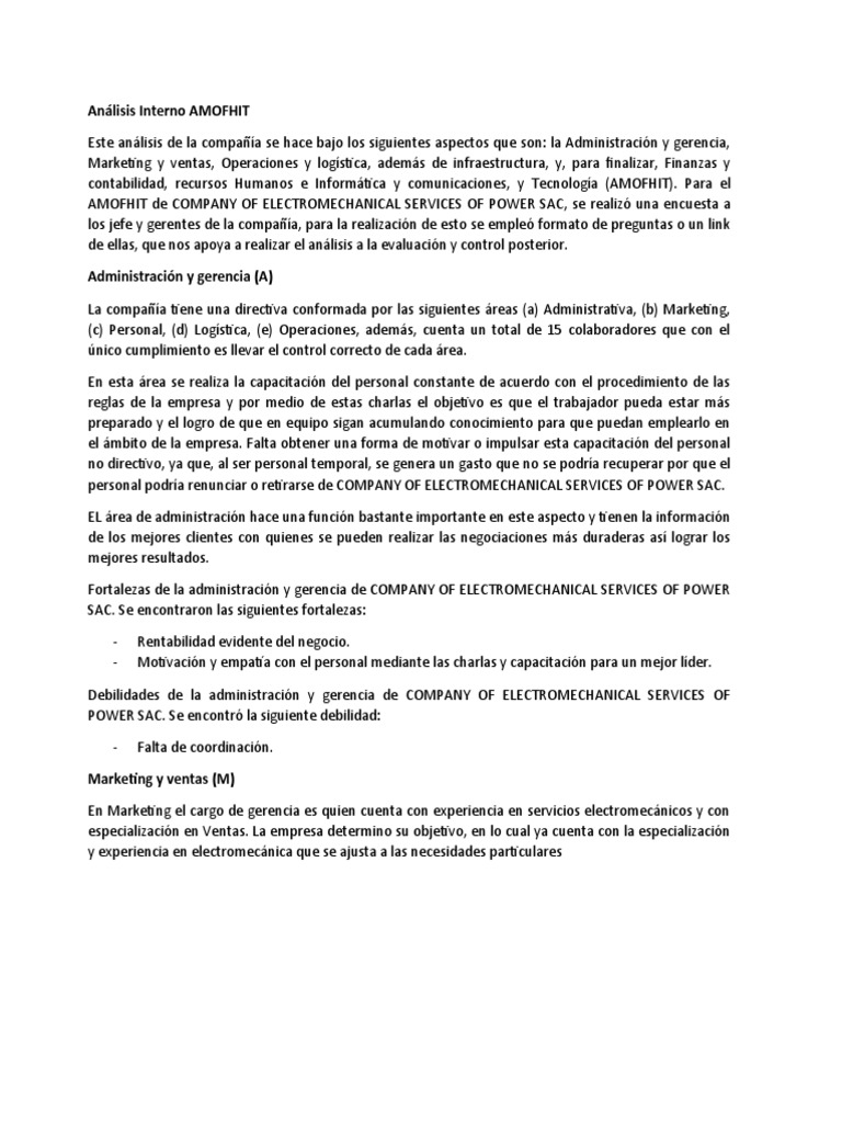 Análisis Interno AMOFHIT | PDF