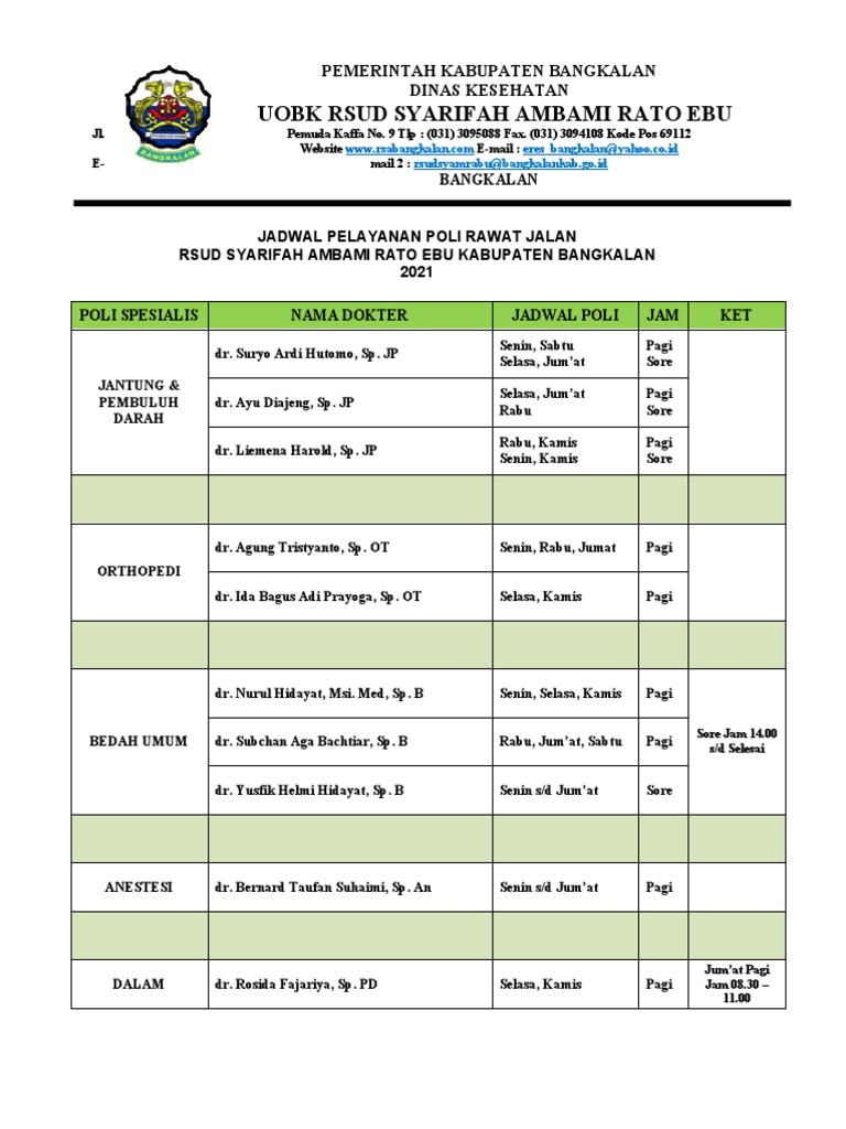 Jadwal Poli Rawat Jalan | PDF