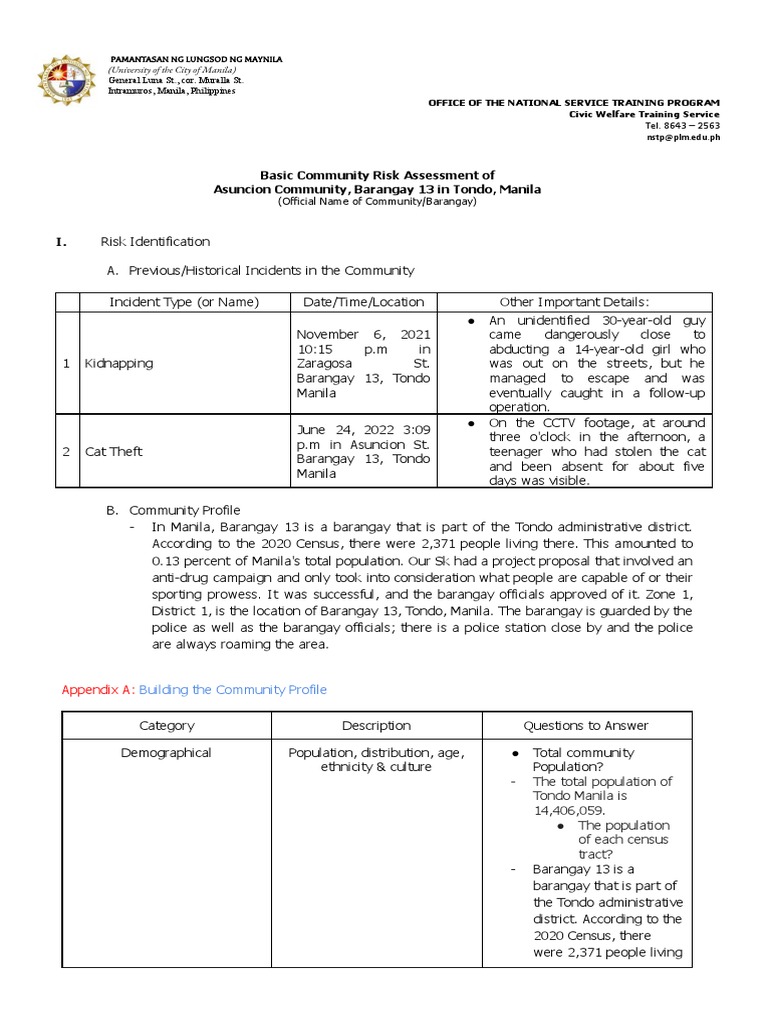 CWTS-Final-Output - Basic-Community-Risk-Assessment - ARZADON | PDF ...