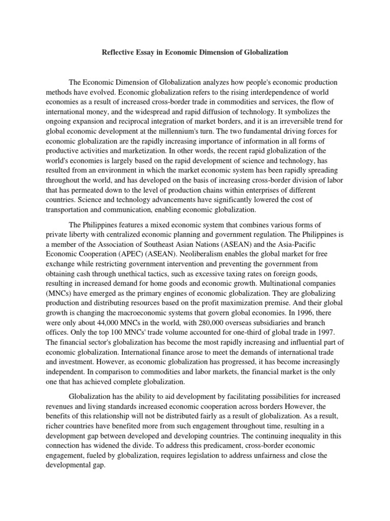 Arzadon, Moira Nicole N. - Reflective Essay TCW | PDF | Globalization ...