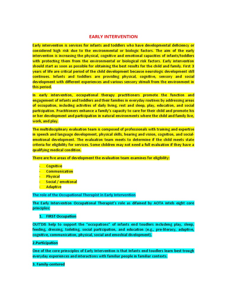 Early Intervention OT Role | PDF | Occupational Therapy | Behavioural ...