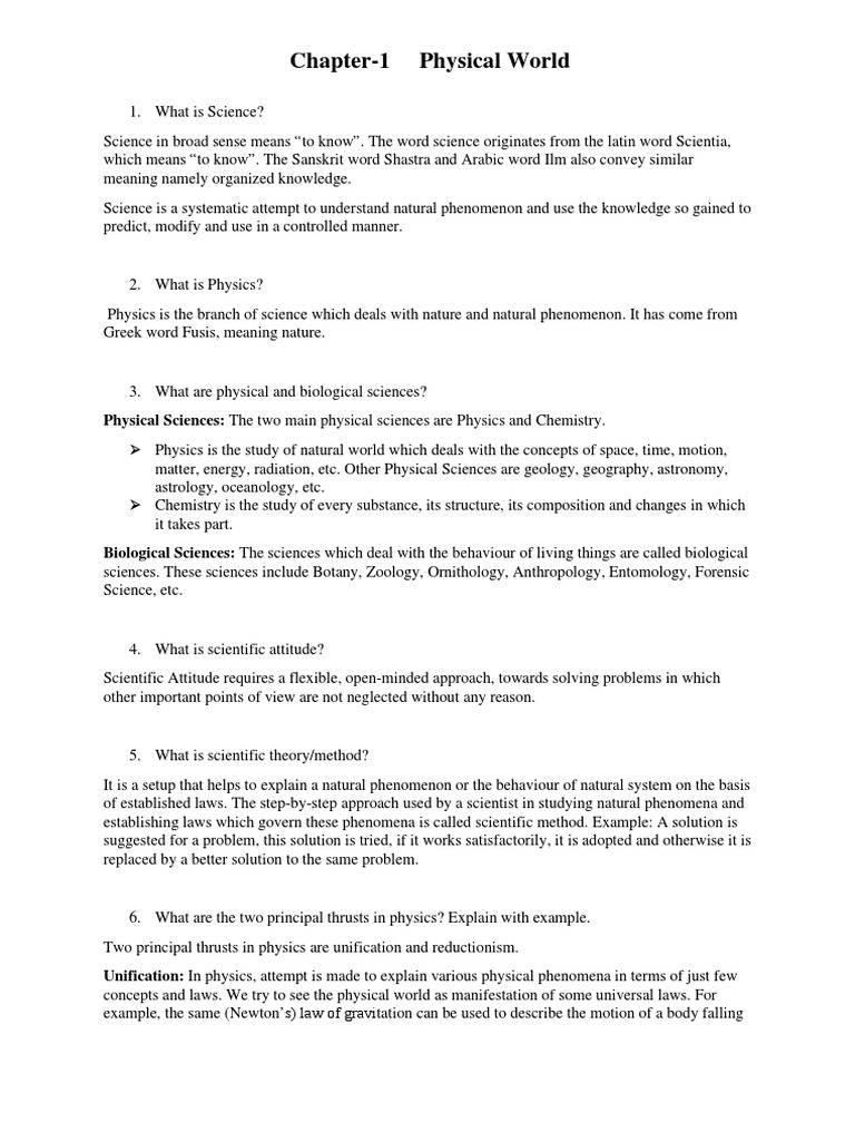Chapter-1 Physical World | PDF | Physics | Science