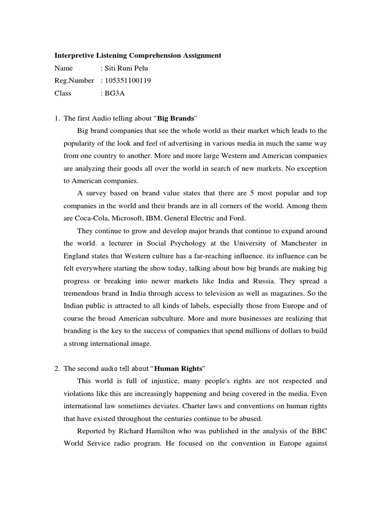 Interpretive Listening Comprehension Assignment-Dikonversi | PDF ...