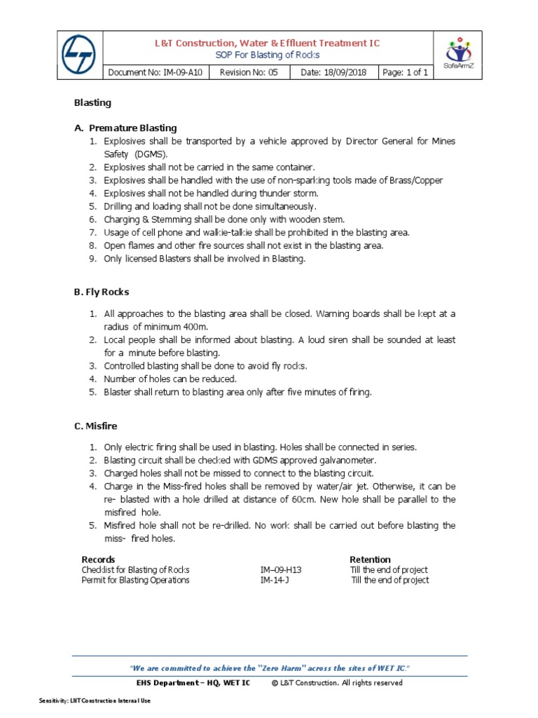 IM-09-A10-SOP For Blasting of Rocks | PDF | Science & Mathematics ...