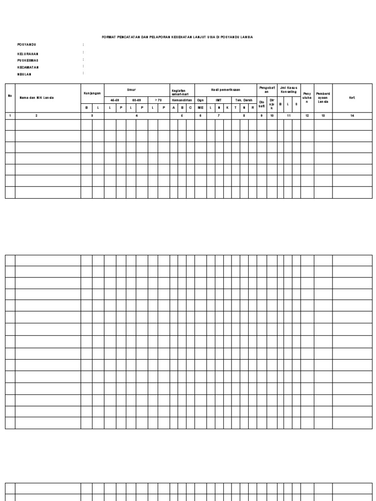 Format Pencatatan Dan Pelaporan Kesehatan Lanjut Usia Di Posyandu Lansia | PDF