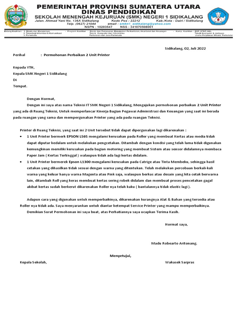 Surat Permohonan Perbaikan Aset | PDF