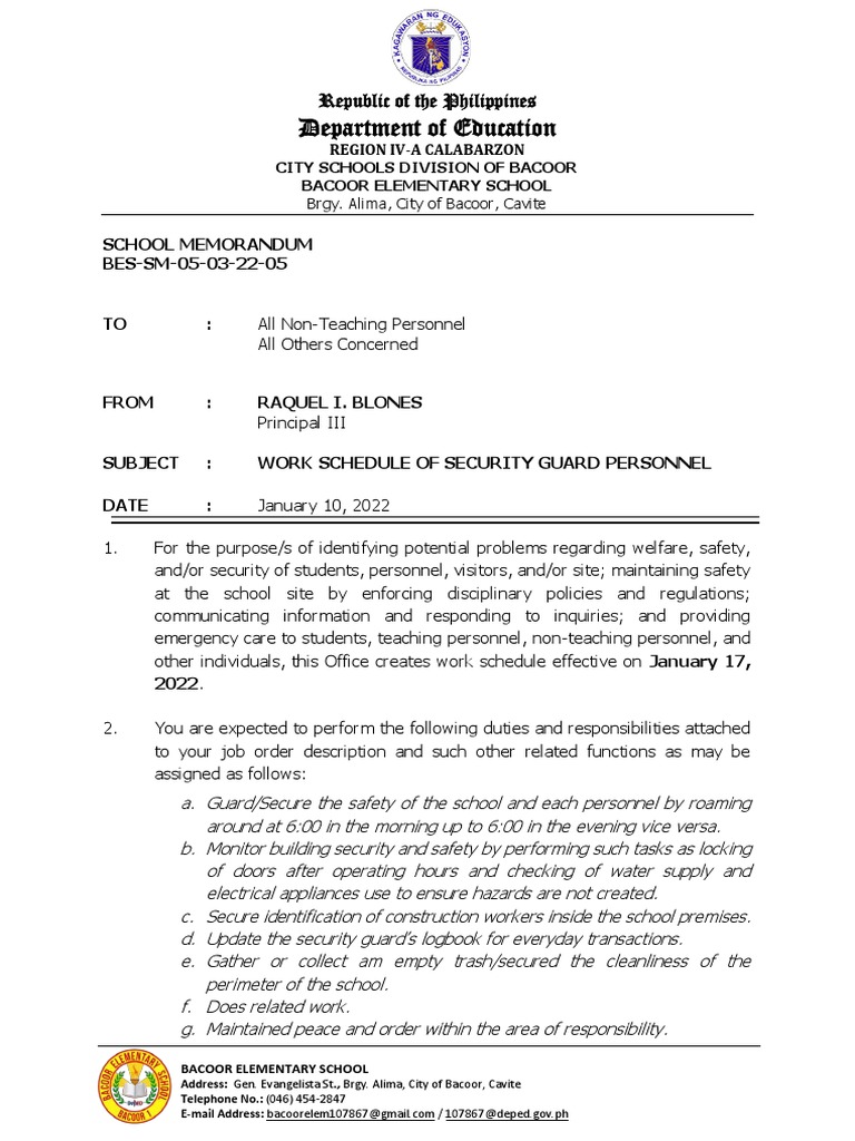 BES SM 05-03-22 005 Security Guard Schedule PDF | Download Free PDF ...