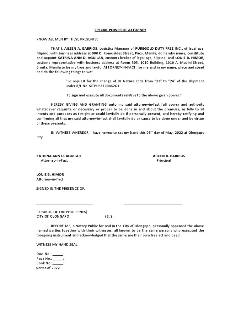 Special Power of Attorney | PDF | Law