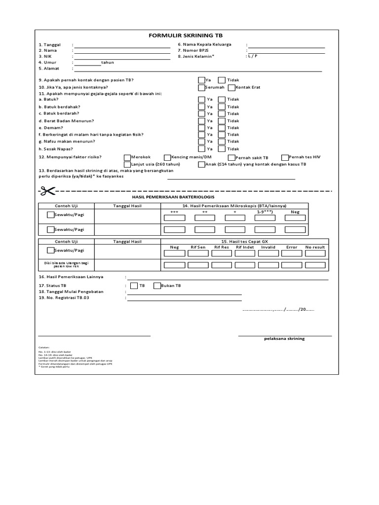 Formulir Skrining TB untuk Kader | PDF