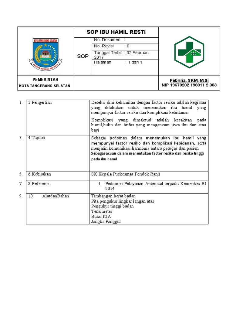 SOP Bumil Risti | PDF | Kesehatan Holistik