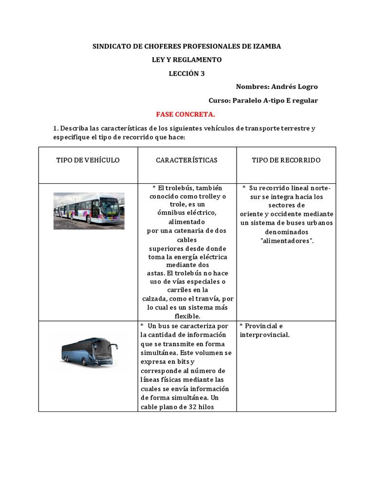 Características del Transporte Terrestre | PDF | Autobús | Camión