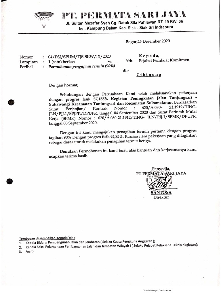 Contoh Surat Permohonan Pengajuan Termin | PDF