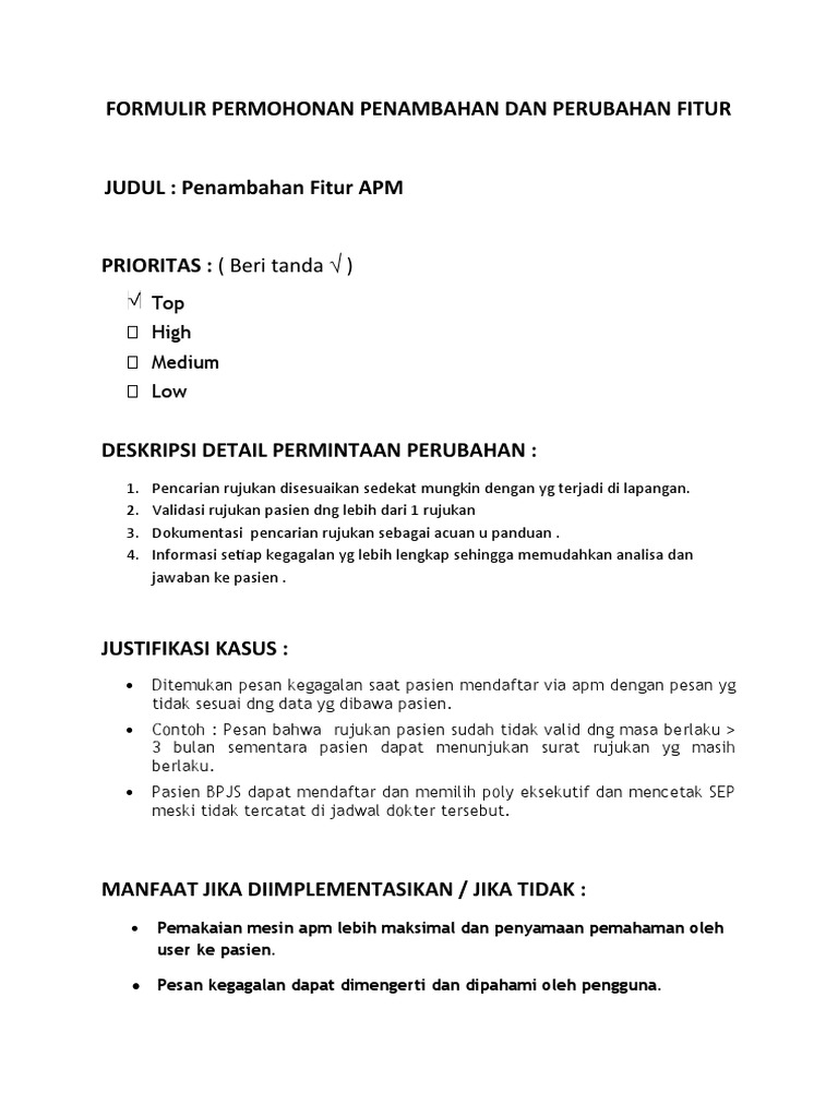Form Penambahan Dan Perubahan Fitur - APM | PDF | Karier & Perkembangan | Teknologi & Rekayasa