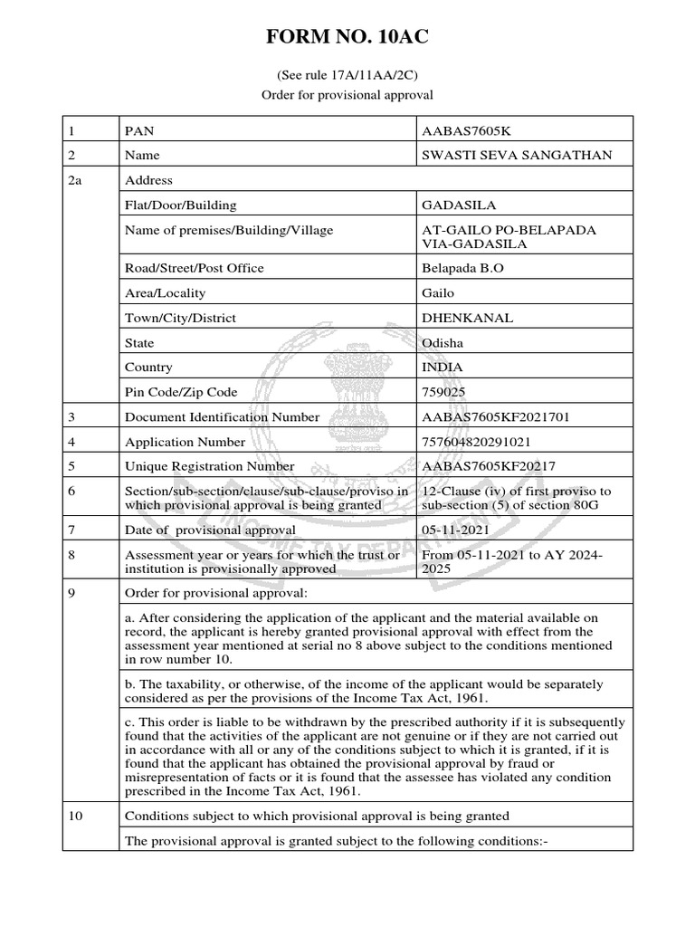 Form No. 10ac | PDF