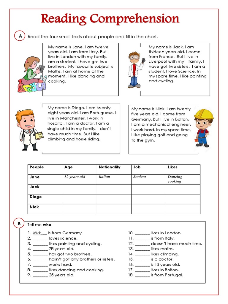 Read The Four Small Texts About People and Fill in The Chart | PDF