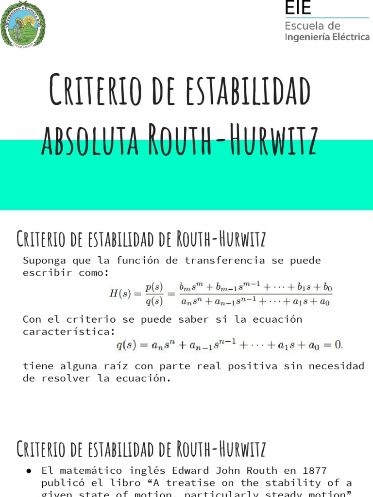 Criterio Routh Hurwitz | PDF | Ecuaciones | Conceptos matemáticos