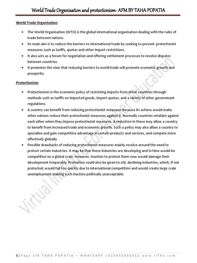 World Trade Organisation and Protectionism | PDF | Business