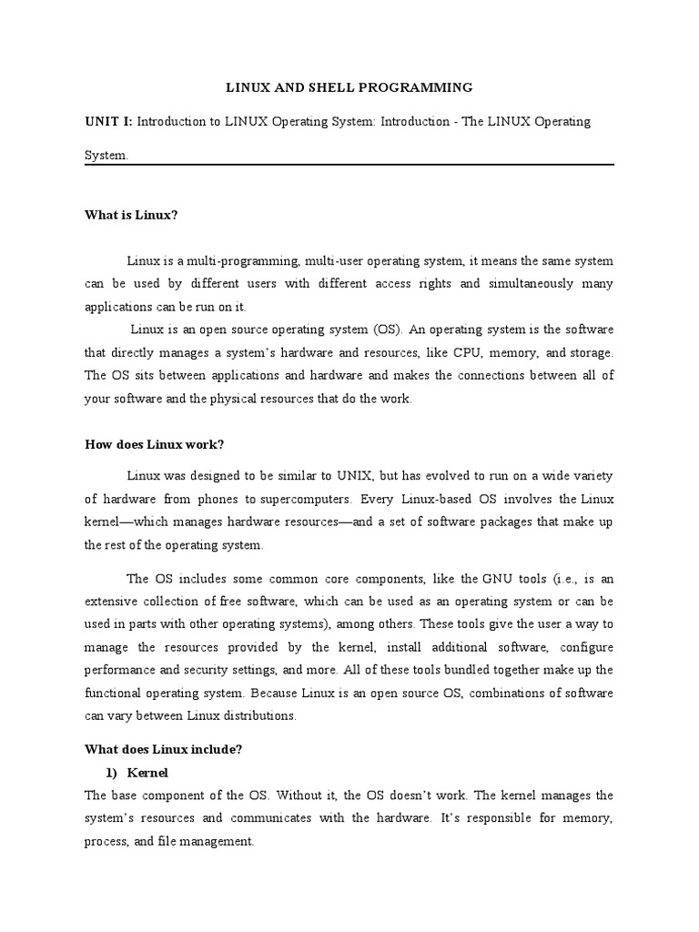 Linux and Shell Programming UNIT I: Introduction To LINUX Operating ...