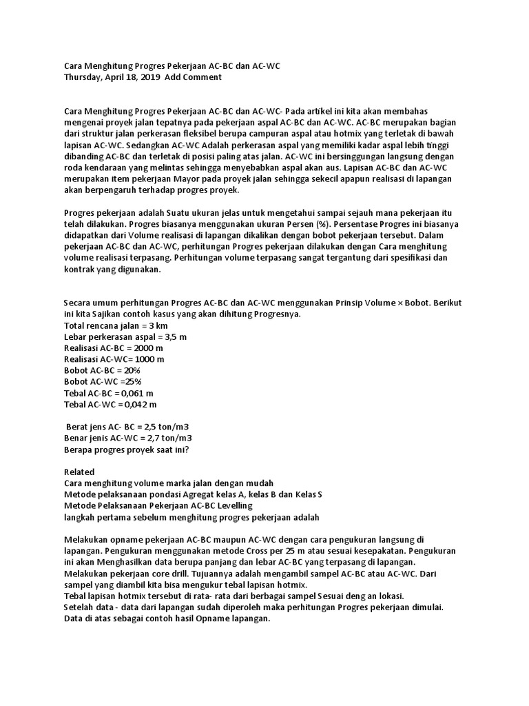 Cara Menghitung ASPAL AC-BC | PDF