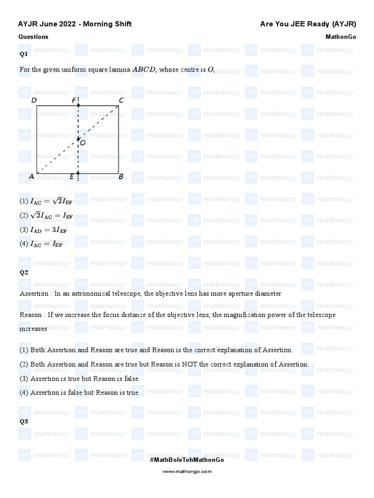 Ayjr June 2022 - Morning Shift Are You Jee Ready (Ayjr) : Questions ...