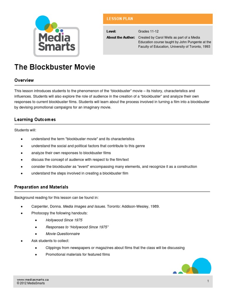 The Blockbuster Movie: Lesson Plan | PDF | Career & Growth | Science ...