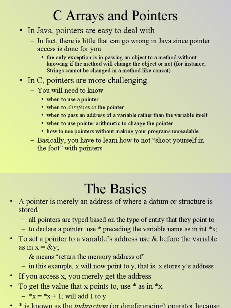 C Arrays and Pointers: - in Java, Pointers Are Easy To Deal With | Download Free PDF | Pointer ...