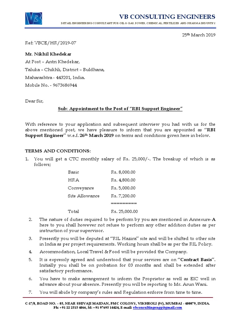 Appointment Letter - Nikhil Khedekar | PDF | Common Law | Government