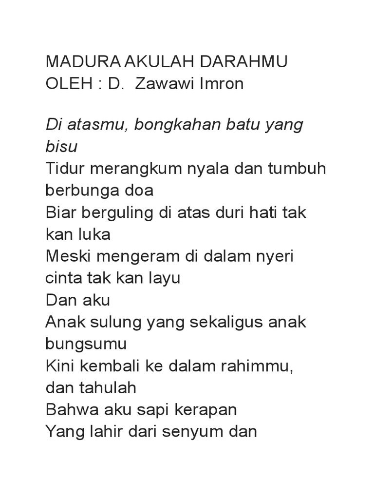 Madura, Akulah Darahmu | PDF | Puisi