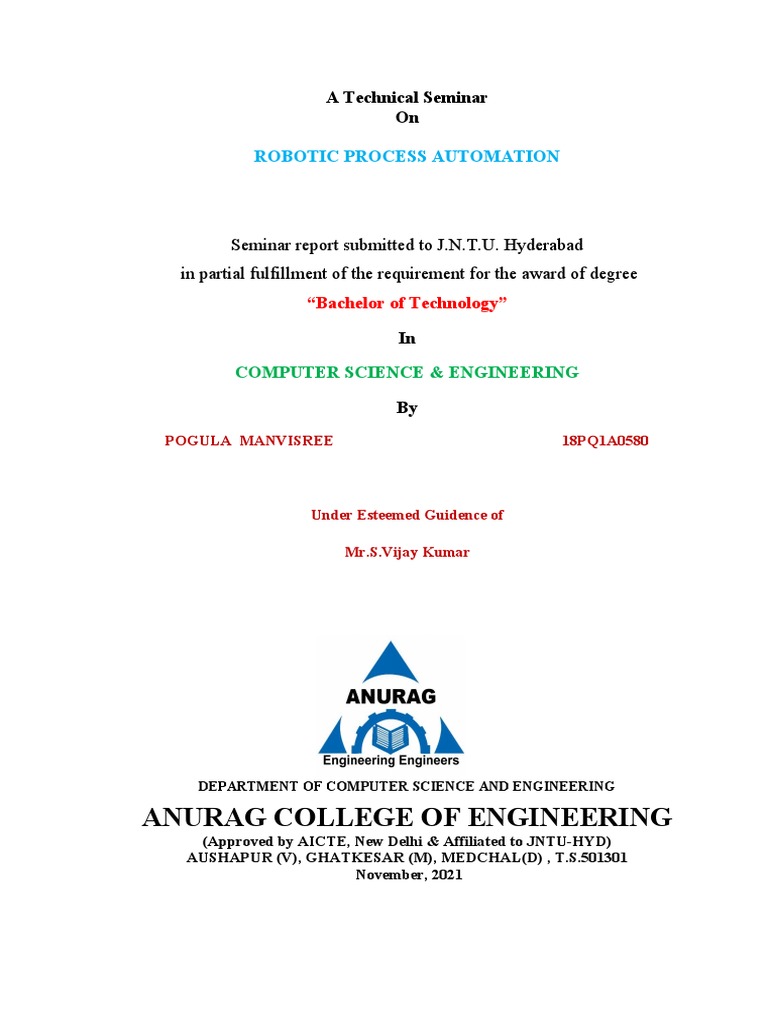 RPA-Technical Seminar Documentation Final | PDF | Automation | Artificial Intelligence