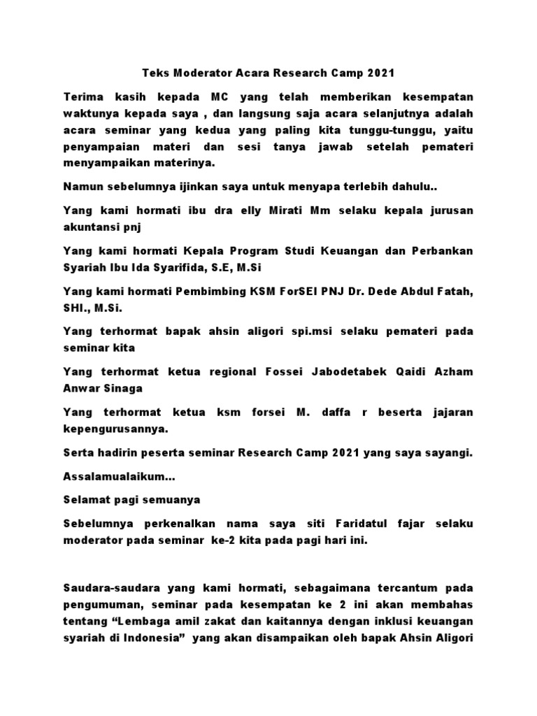 Teks Moderator Acara Research Camp 2021 | PDF | Bisnis