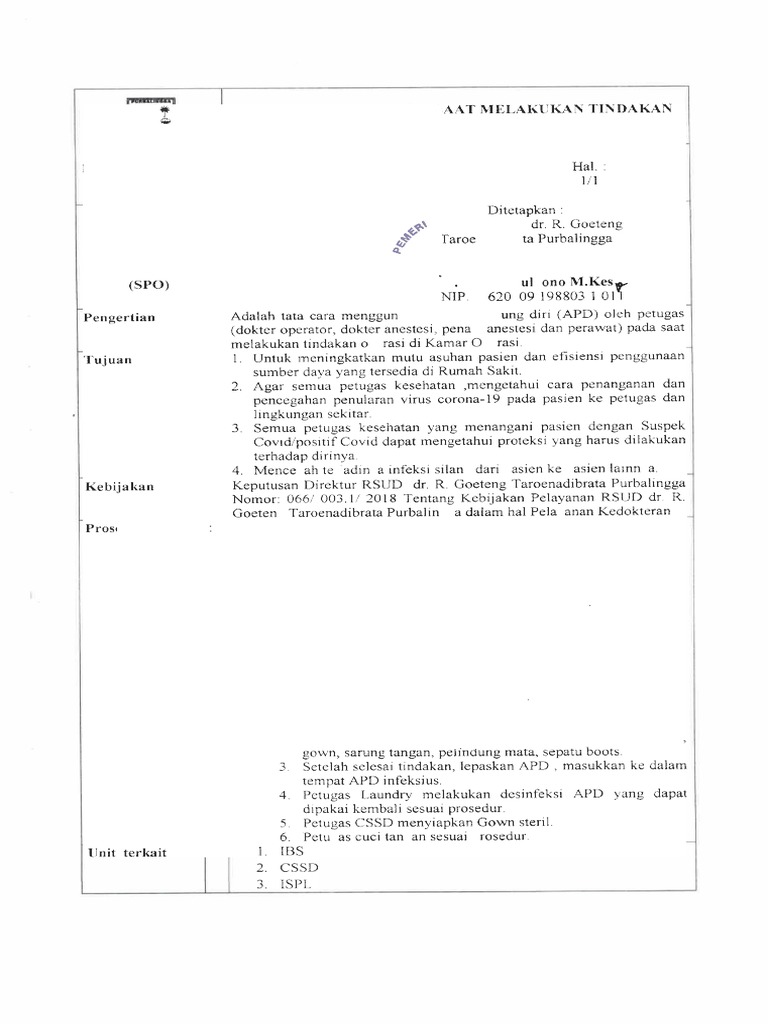 SOP Penggunaan APD Di IBS | PDF