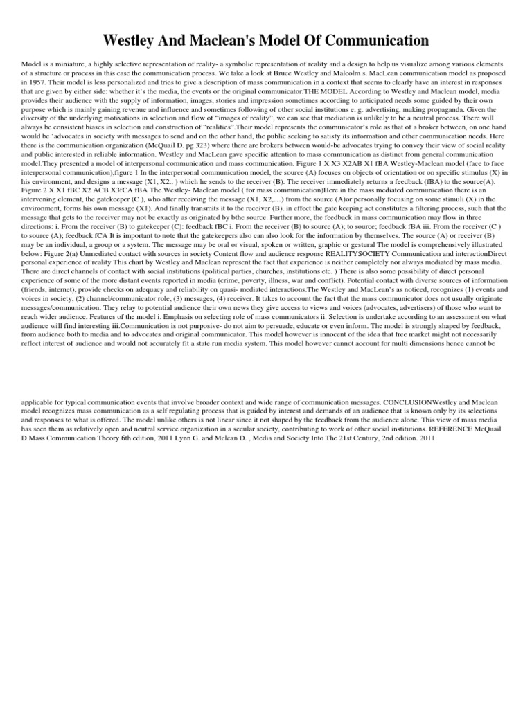 Westley and Maclean's Model of Communication | PDF | Communication ...