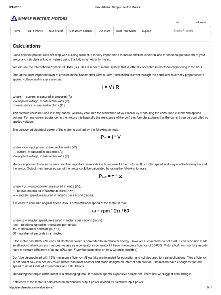 Calculations - Simple Electric Motors | PDF | Electric Motor | Power ...