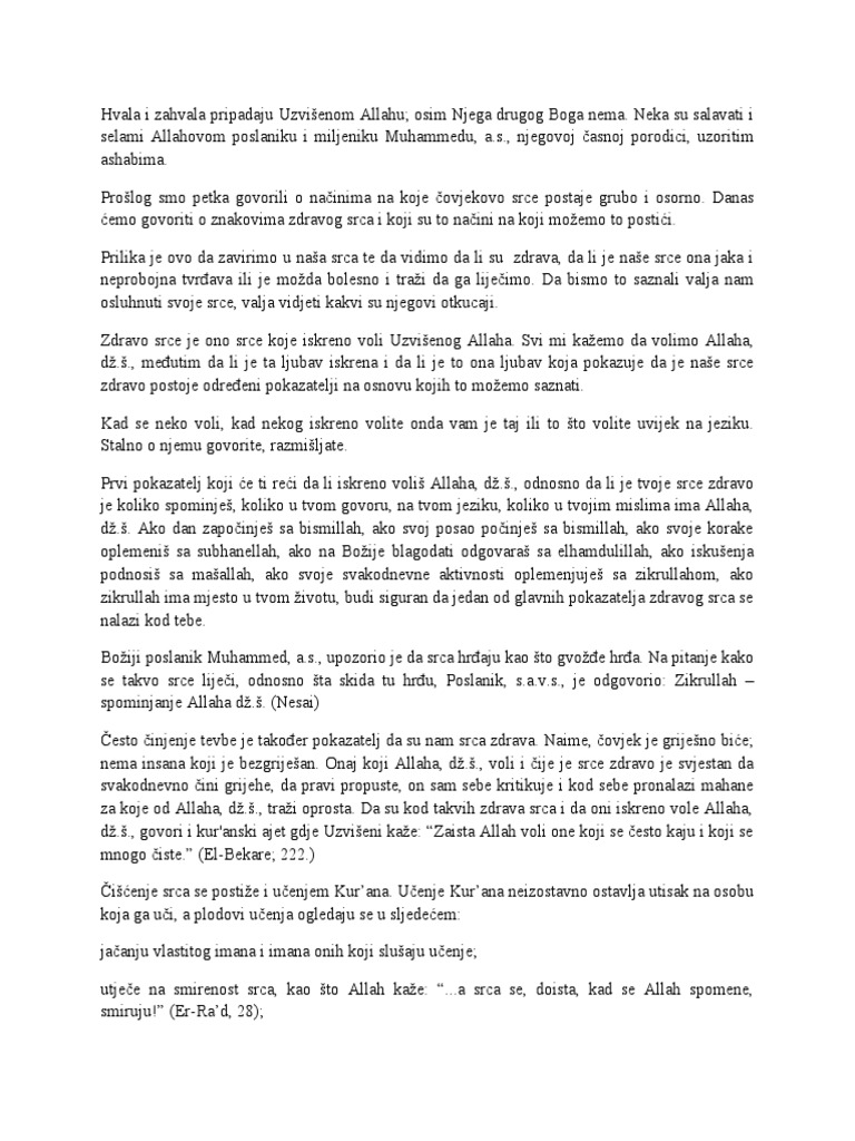 Čisto Srce Hutba | PDF