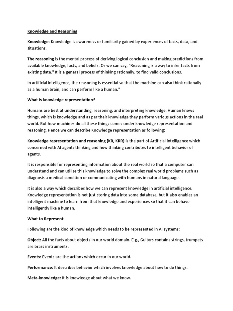 Ai Final Pdf Knowledge Representation And Reasoning Artificial