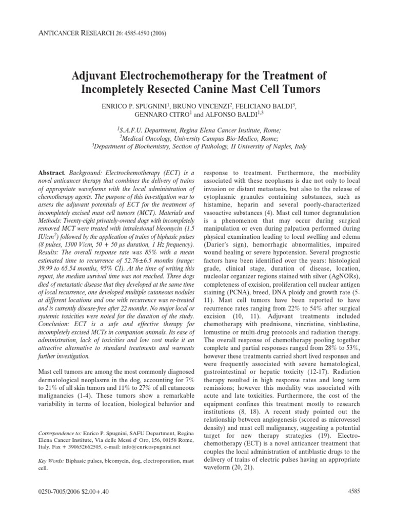 Electrochemotherapy for Canine Mast Cell Tumors | PDF | Cancer ...