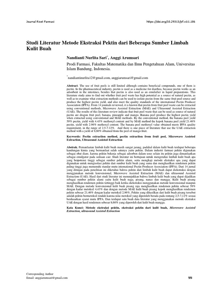 Studi Literatur Metode Ekstraksi Pektin Dari Beberapa Sumber Limbah ...
