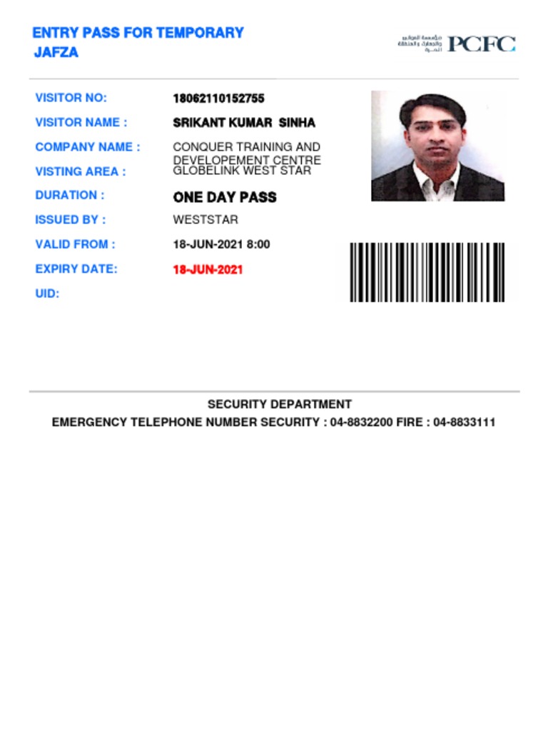 One Day Pass: Entry Pass For Temporary Jafza | PDF