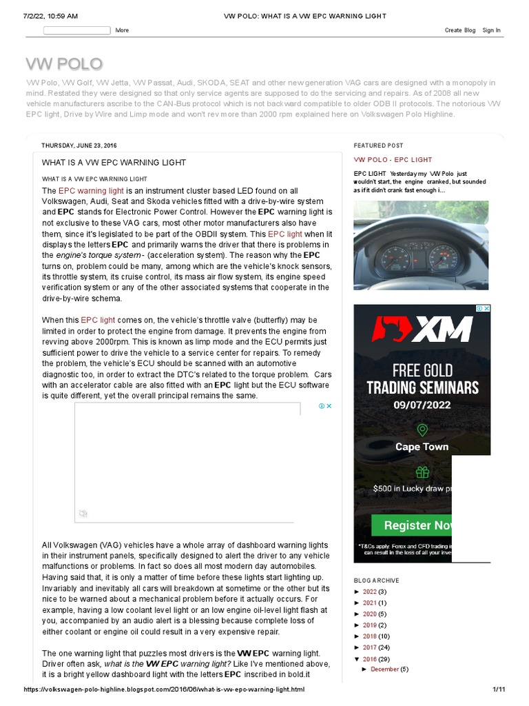 VW Polo - What Is A VW Epc Warning Light | PDF | Volkswagen ...