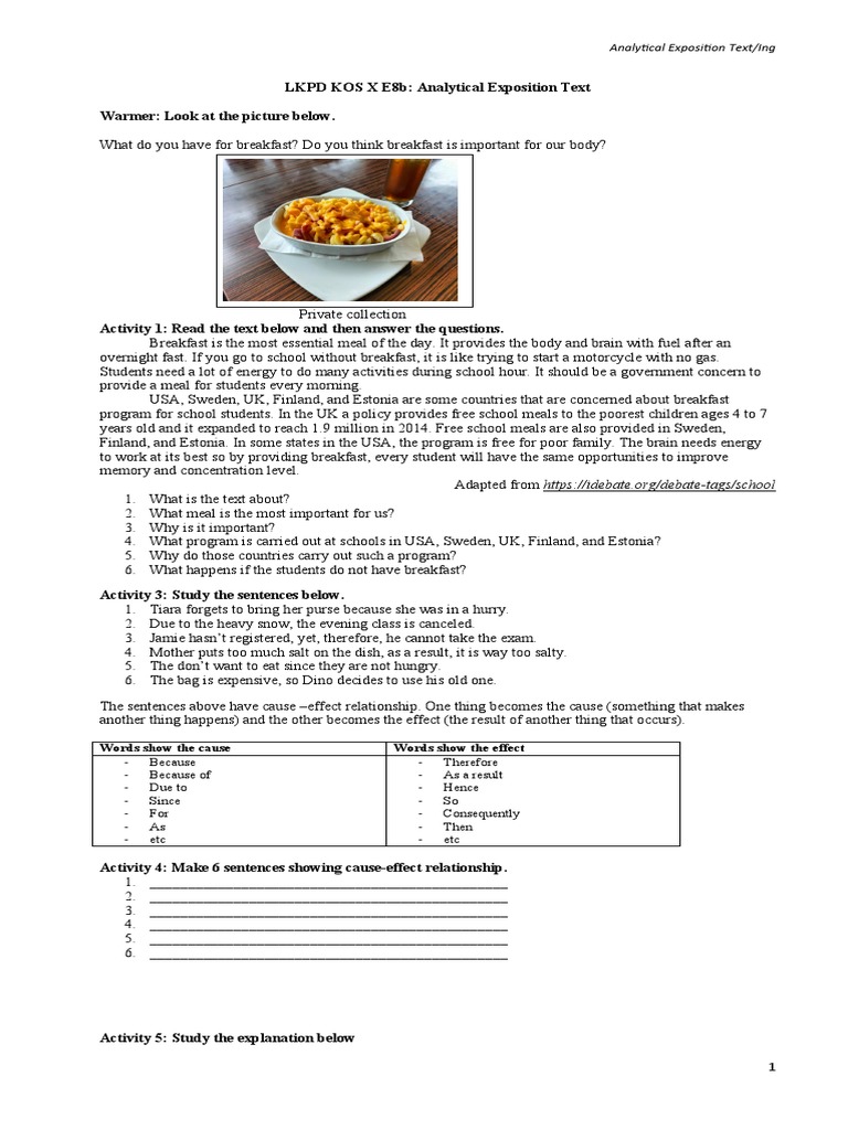 Student Breakfast Importance | PDF | Argument | Cognition