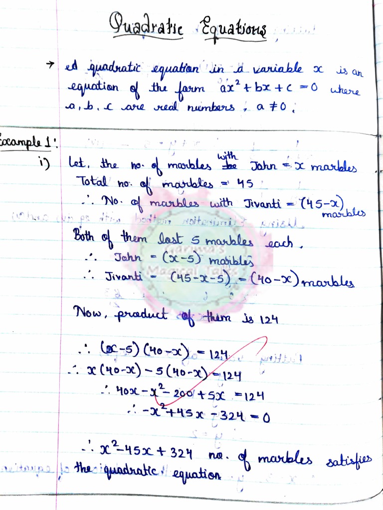 EXAMPLES AND NOTES Quadratic Equations | PDF | Equations | Mathematics