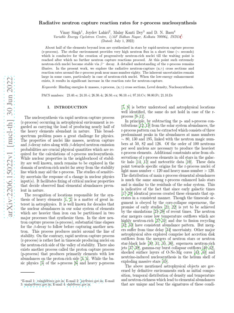 Radiative Neutron Capture Reaction Rates For R-Process Nucleosynthesis ...