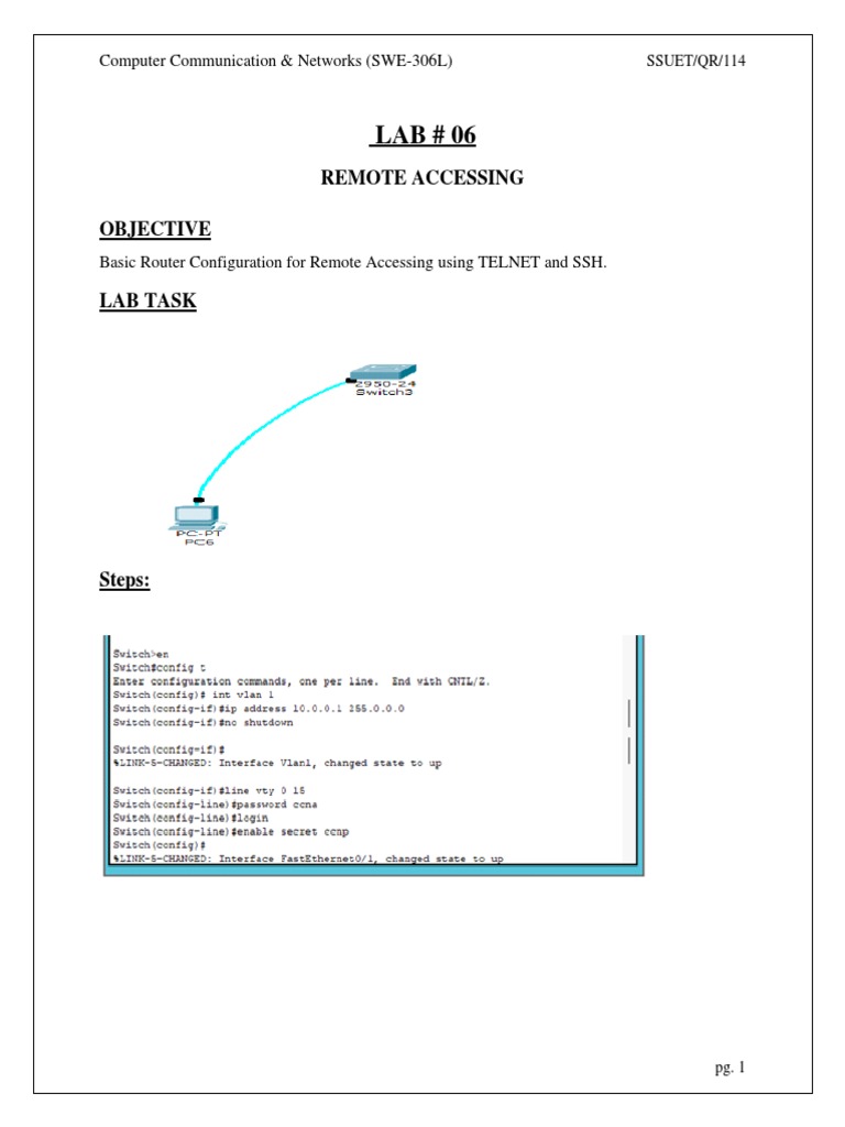 Configuring Remote Access via Telnet and SSH | PDF | Secure Shell | Computer Network