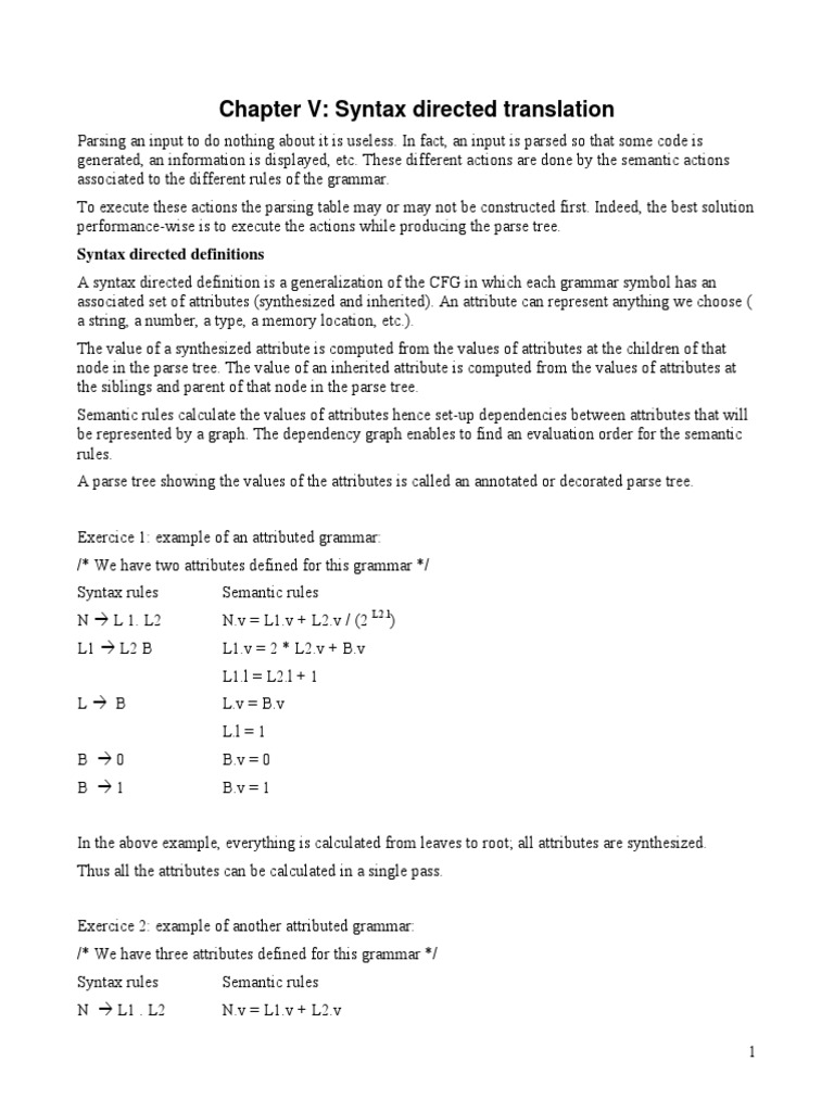 Chapter V: Syntax Directed Translation | PDF | Parsing | Language Mechanics